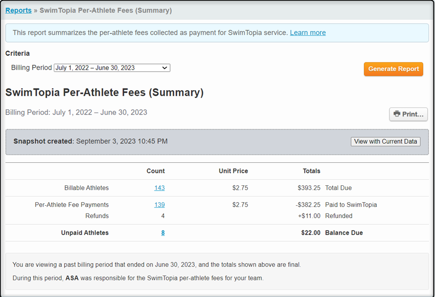 Per-Athlete Fee Reports (for Teams) – SwimTopia Help Center
